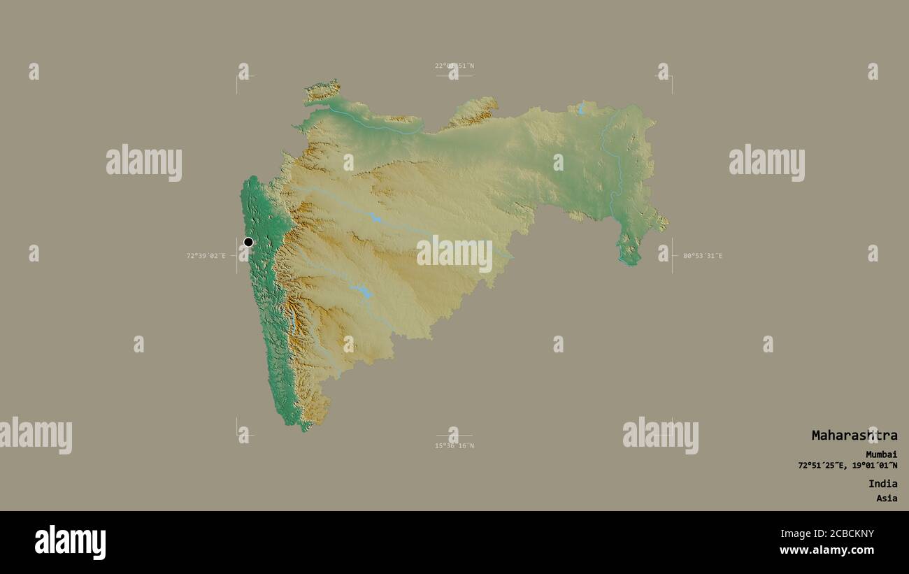Area of Maharashtra, state of India, isolated on a solid background in ...
