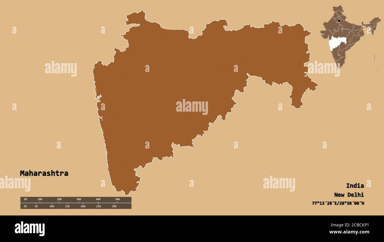 Shape of Maharashtra, state of India, with its capital isolated on ...