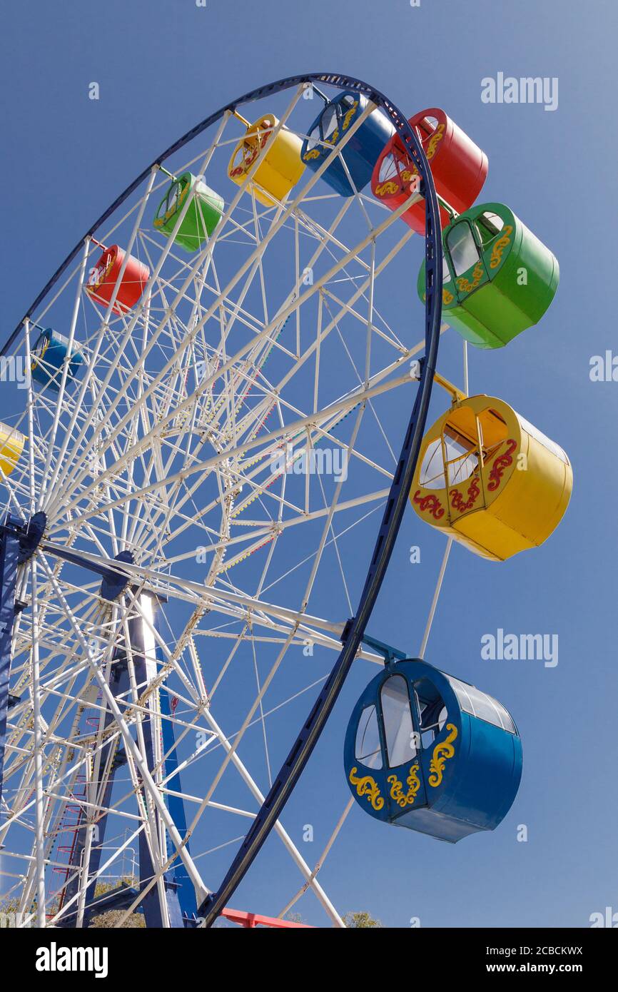 Ferris Wheel Close Up on Empty Blue Sky Background Stock Photo - Alamy