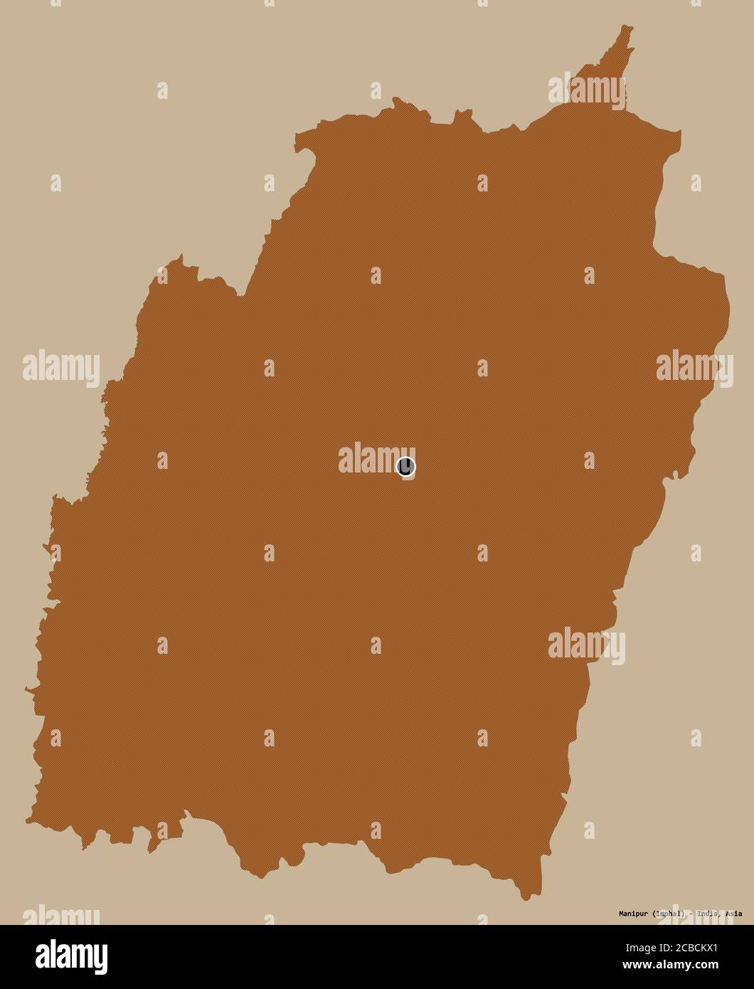 Shape of Manipur, state of India, with its capital isolated on a solid ...