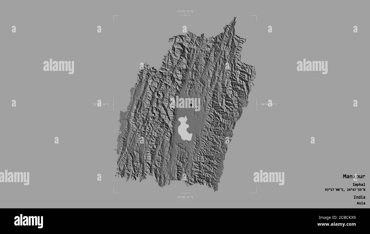 Area of Manipur, state of India, isolated on a solid background in a ...