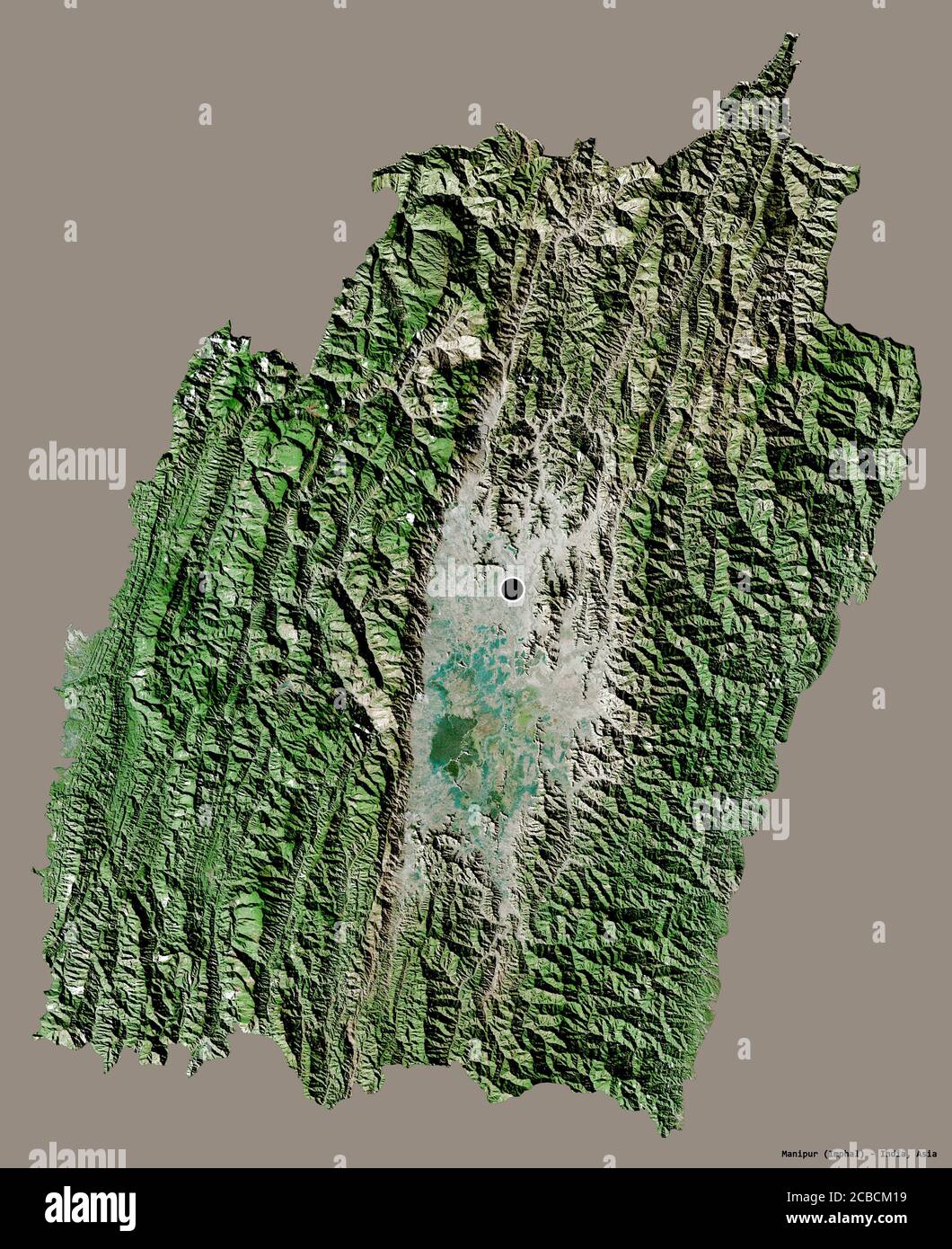 Shape of Manipur, state of India, with its capital isolated on a solid ...
