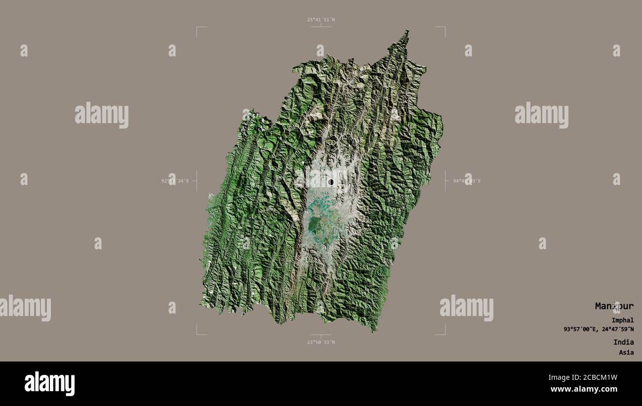 Area of Manipur, state of India, isolated on a solid background in a ...