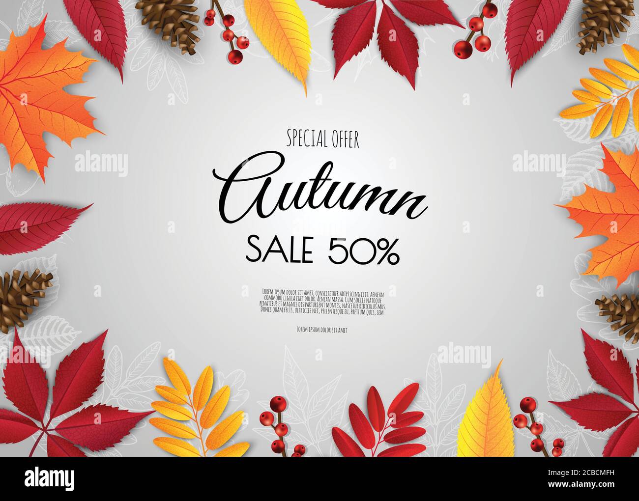 Autumn sale flyer template. Bright fall leaves. Poster, card, label ...