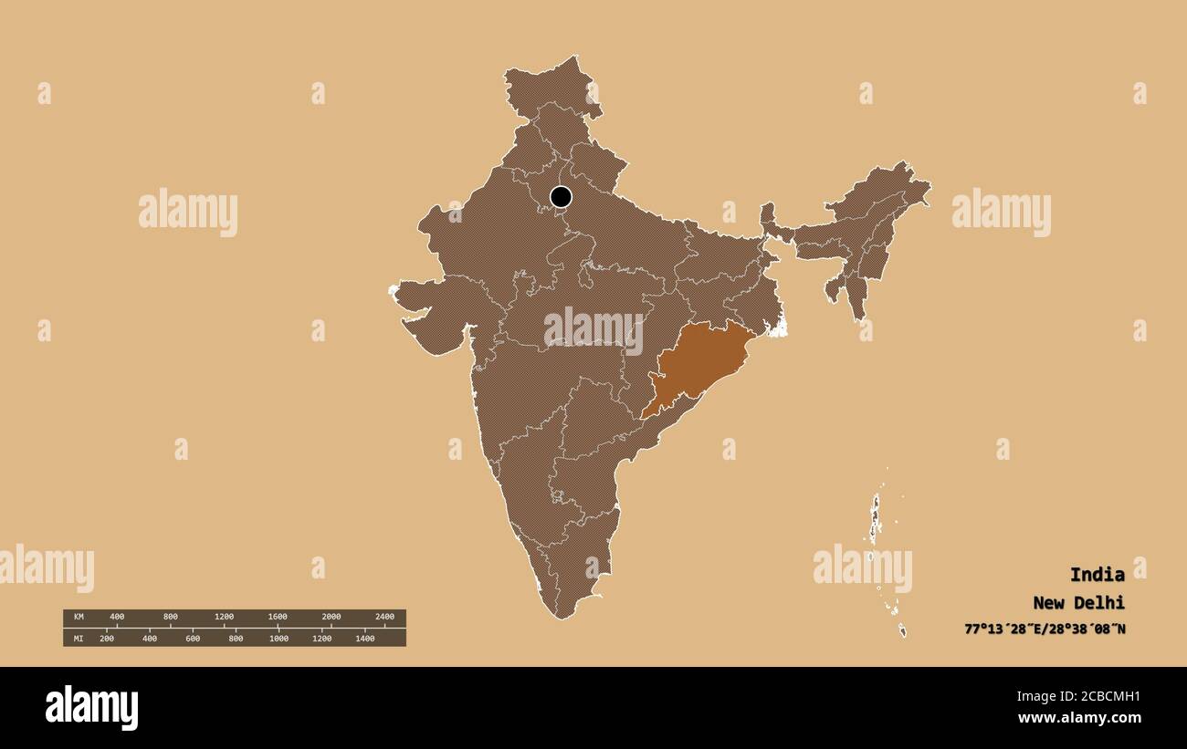 Desaturated shape of India with its capital, main regional division and ...