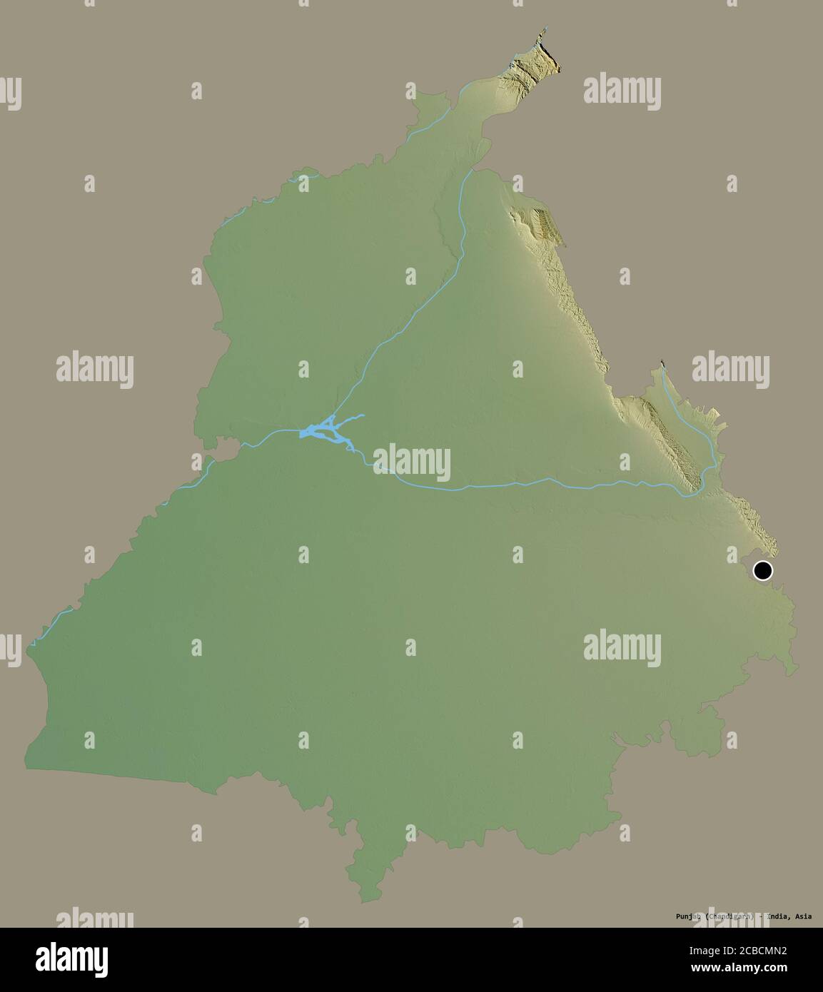 Shape of Punjab, state of India, with its capital isolated on a solid ...