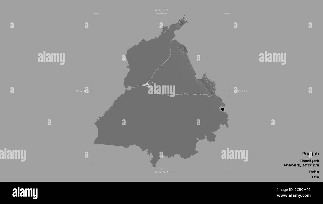 Area of Punjab, state of India, isolated on a solid background in a ...