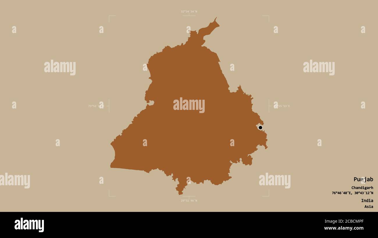 Area of Punjab, state of India, isolated on a solid background in a ...