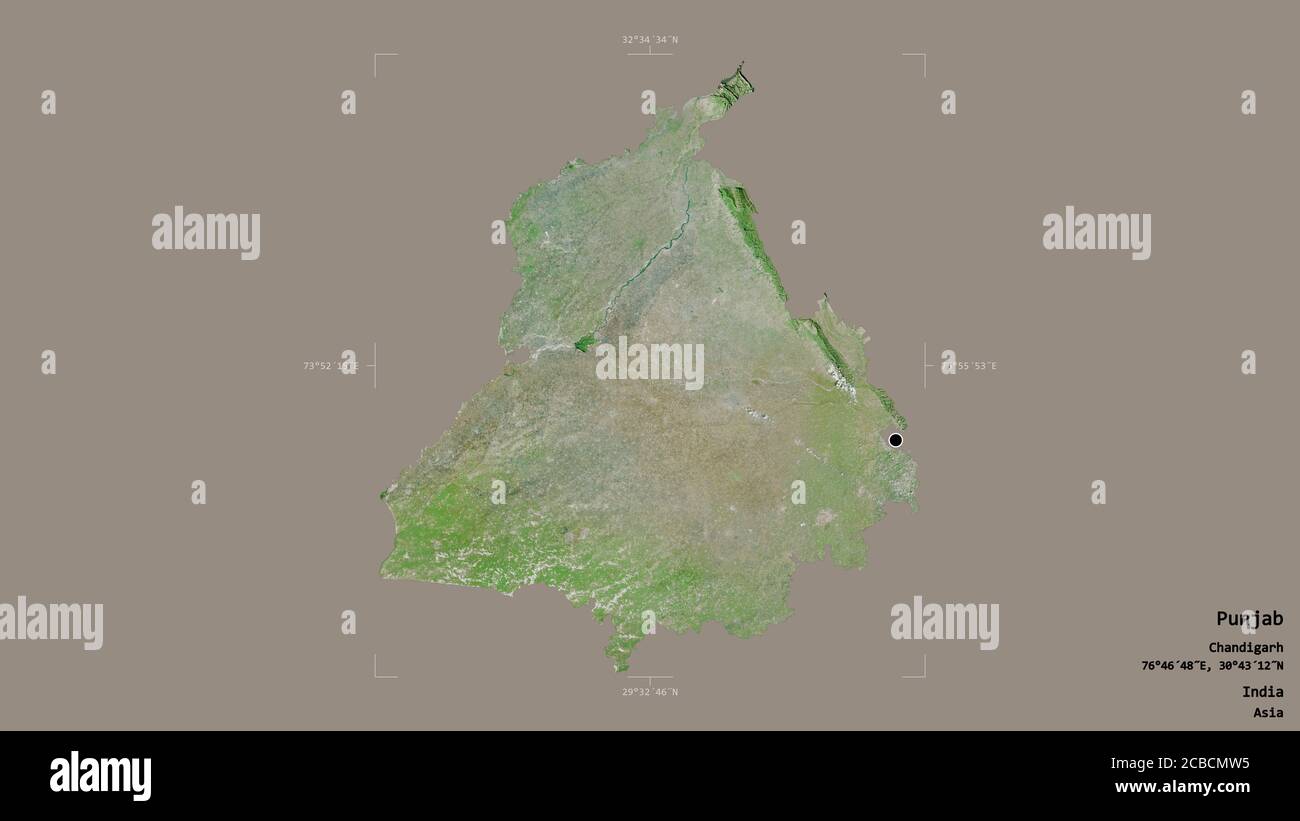 Area of Punjab, state of India, isolated on a solid background in a ...