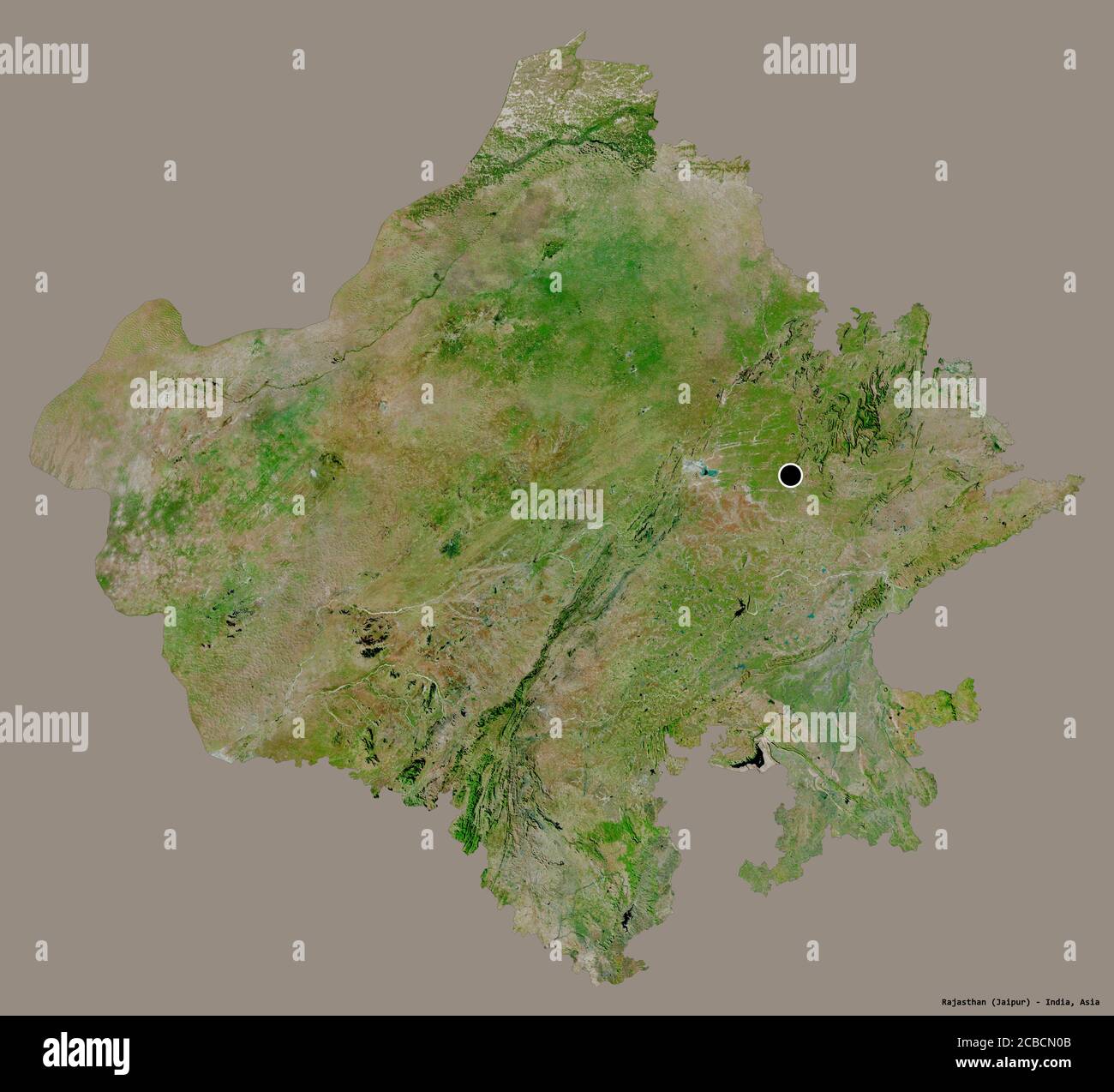 Shape of Rajasthan, state of India, with its capital isolated on a ...