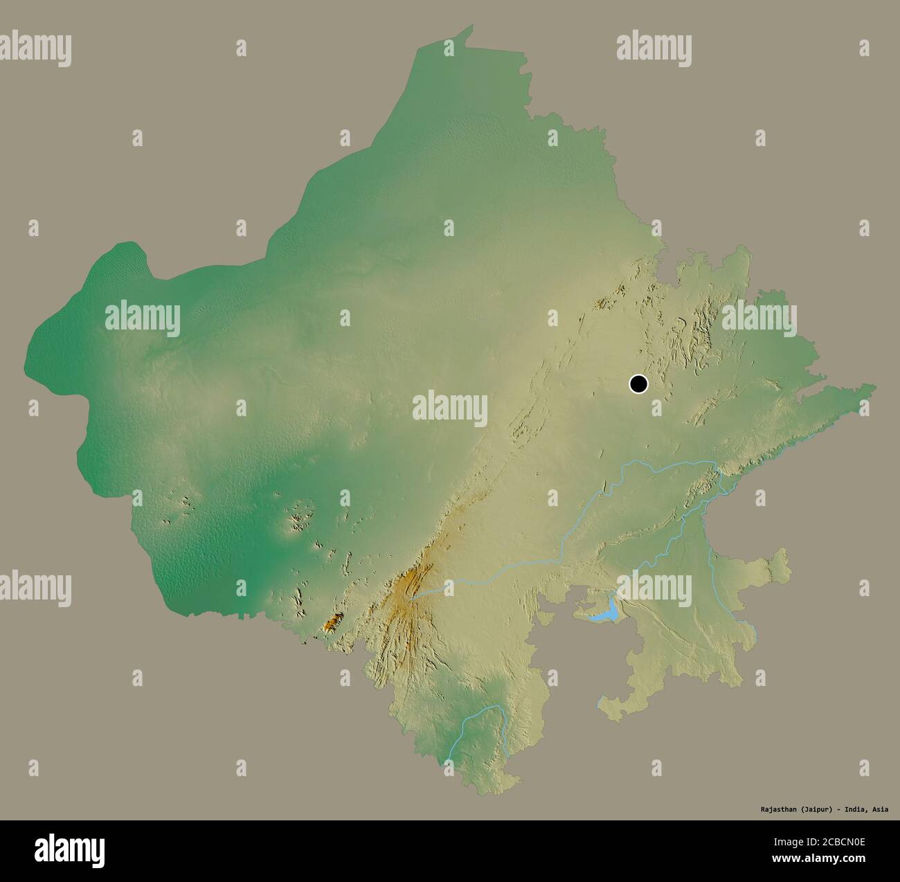 Shape of Rajasthan, state of India, with its capital isolated on a ...