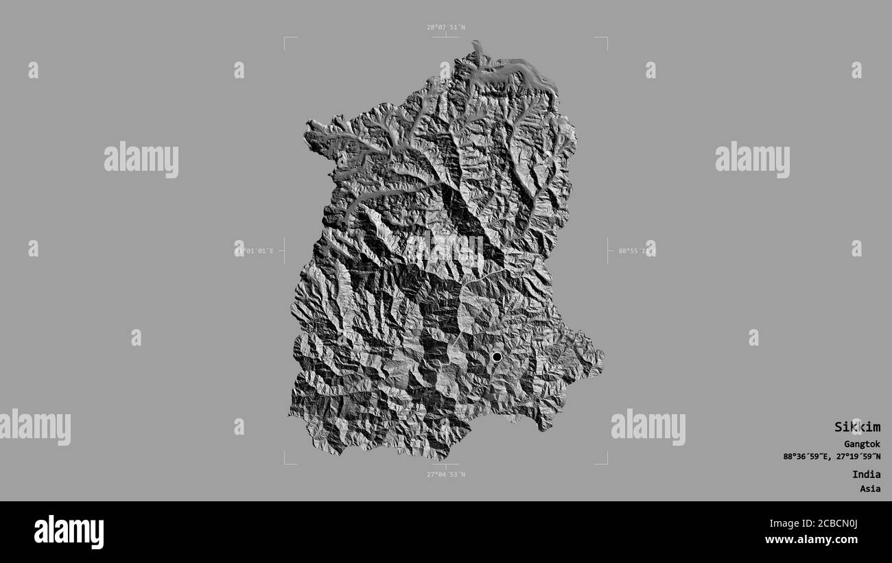 Area of Sikkim, state of India, isolated on a solid background in a ...