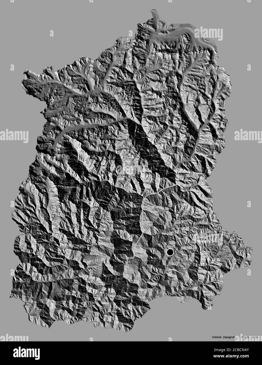 Shape of Sikkim, state of India, with its capital isolated on a solid ...