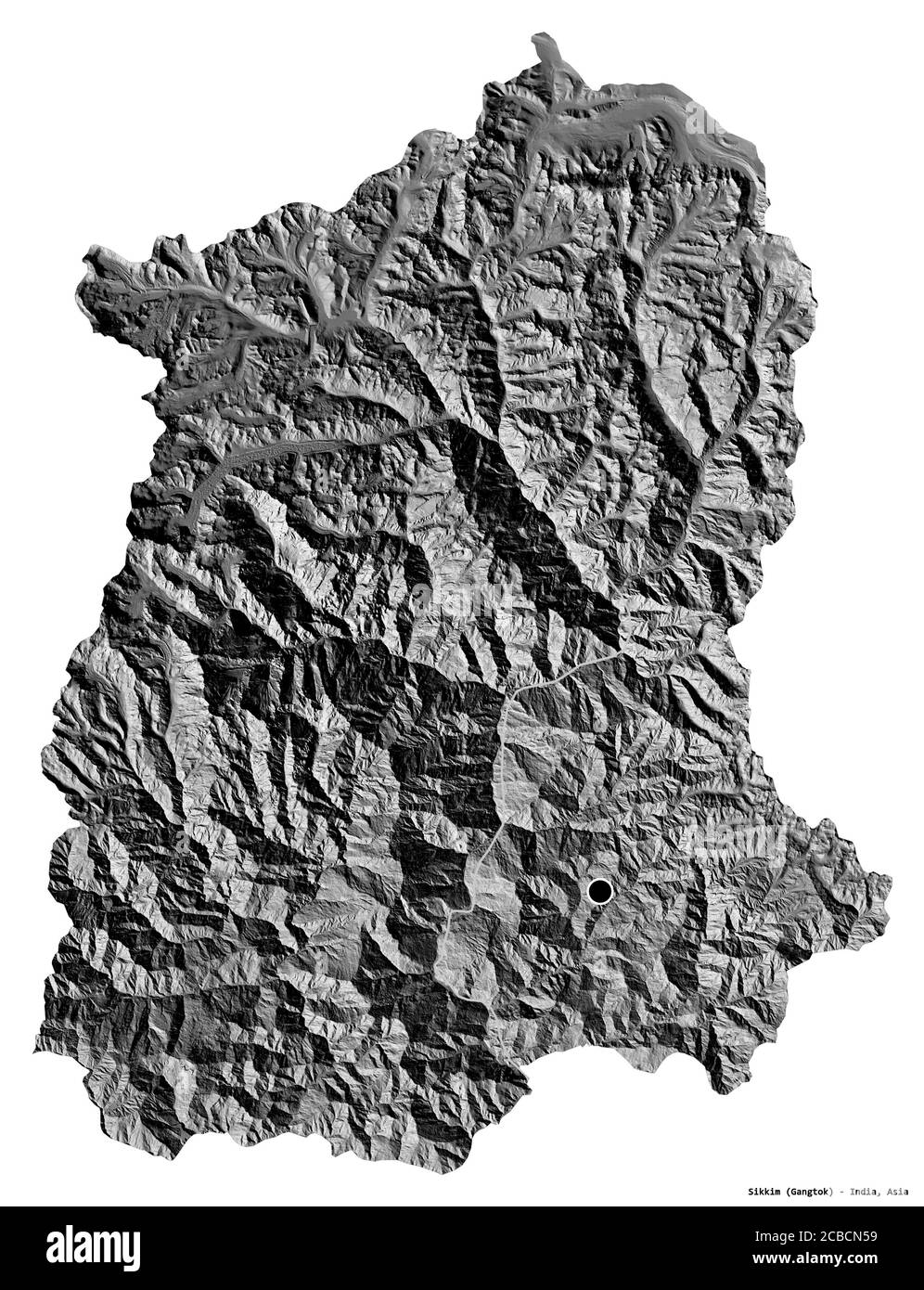 Shape of Sikkim, state of India, with its capital isolated on white ...