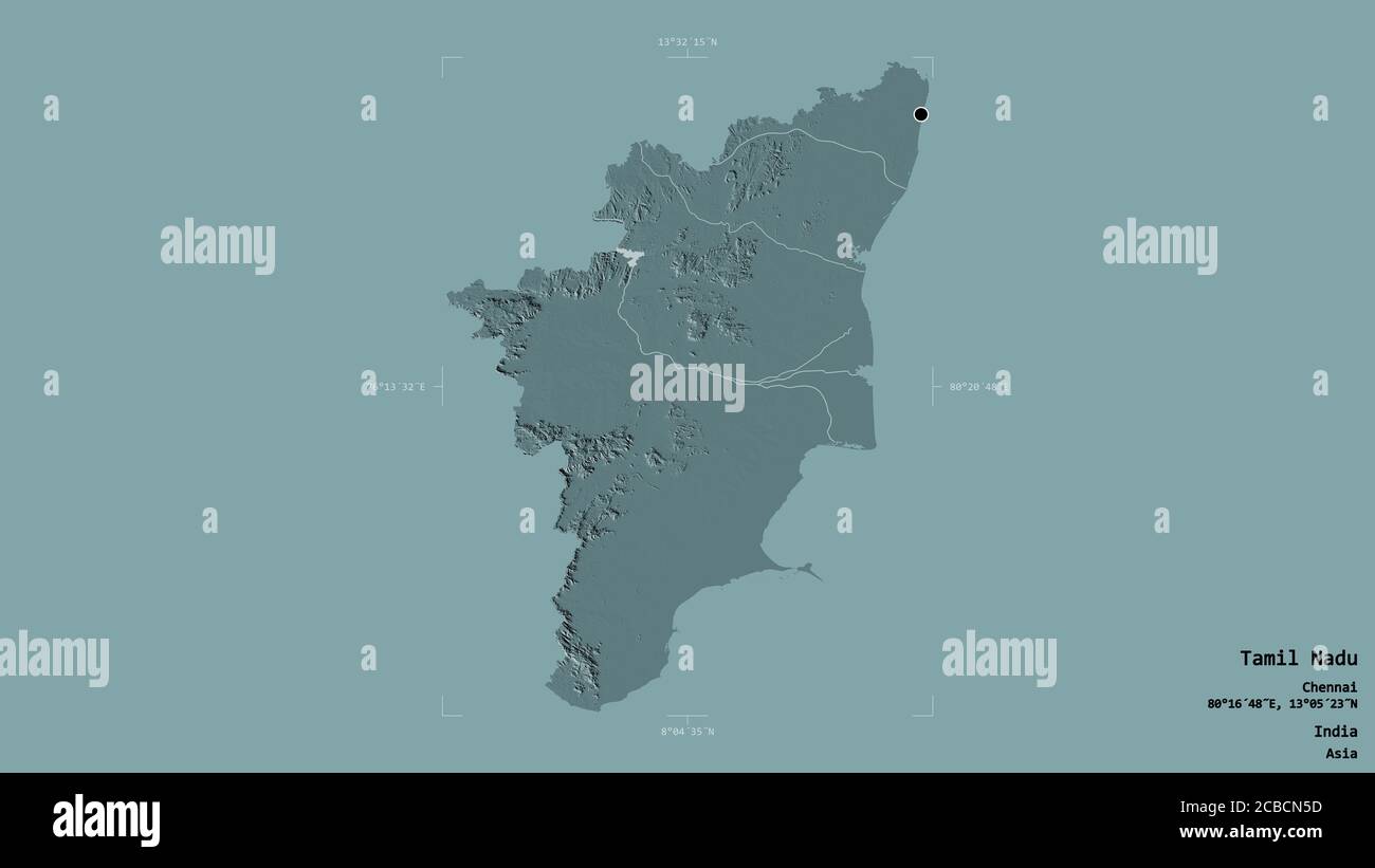 Area of Tamil Nadu, state of India, isolated on a solid background in a ...