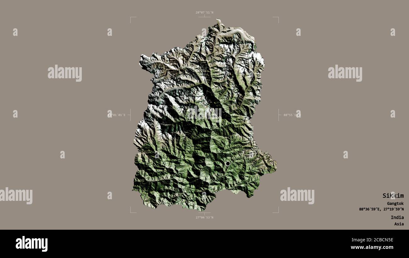 Area of Sikkim, state of India, isolated on a solid background in a ...