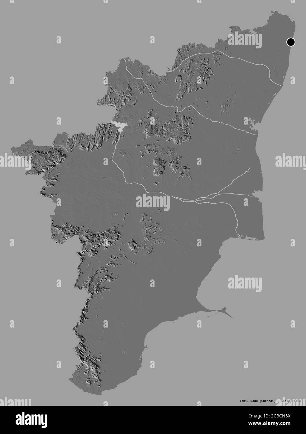 Shape of Tamil Nadu, state of India, with its capital isolated on a ...