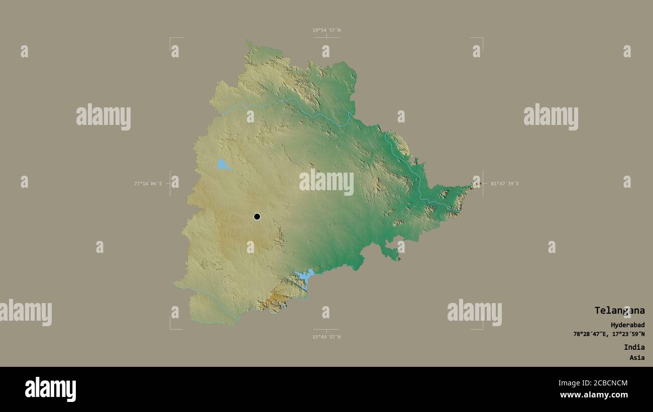 Area of Telangana, state of India, isolated on a solid background in a ...