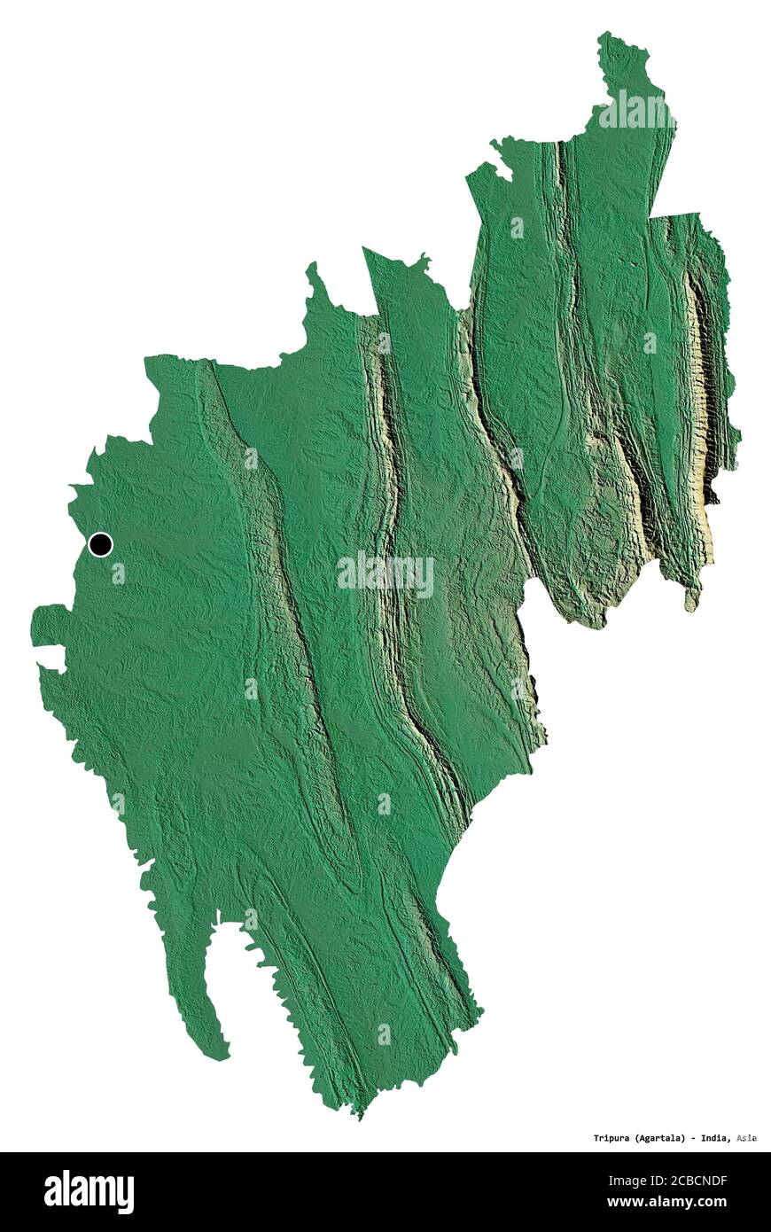 Shape of Tripura, state of India, with its capital isolated on white ...