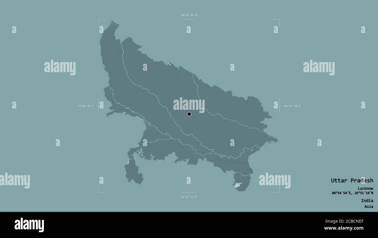 Area of Uttar Pradesh, state of India, isolated on a solid background ...