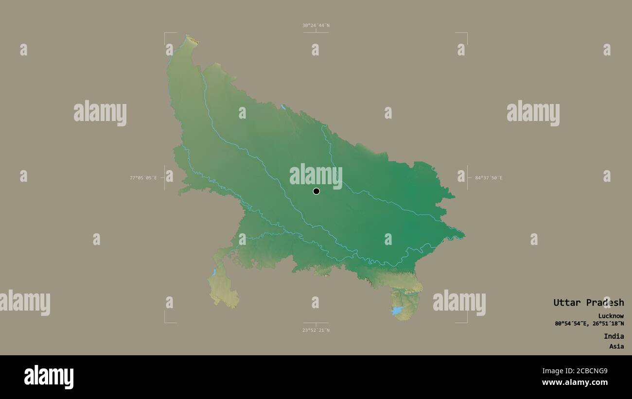 Area of Uttar Pradesh, state of India, isolated on a solid background ...