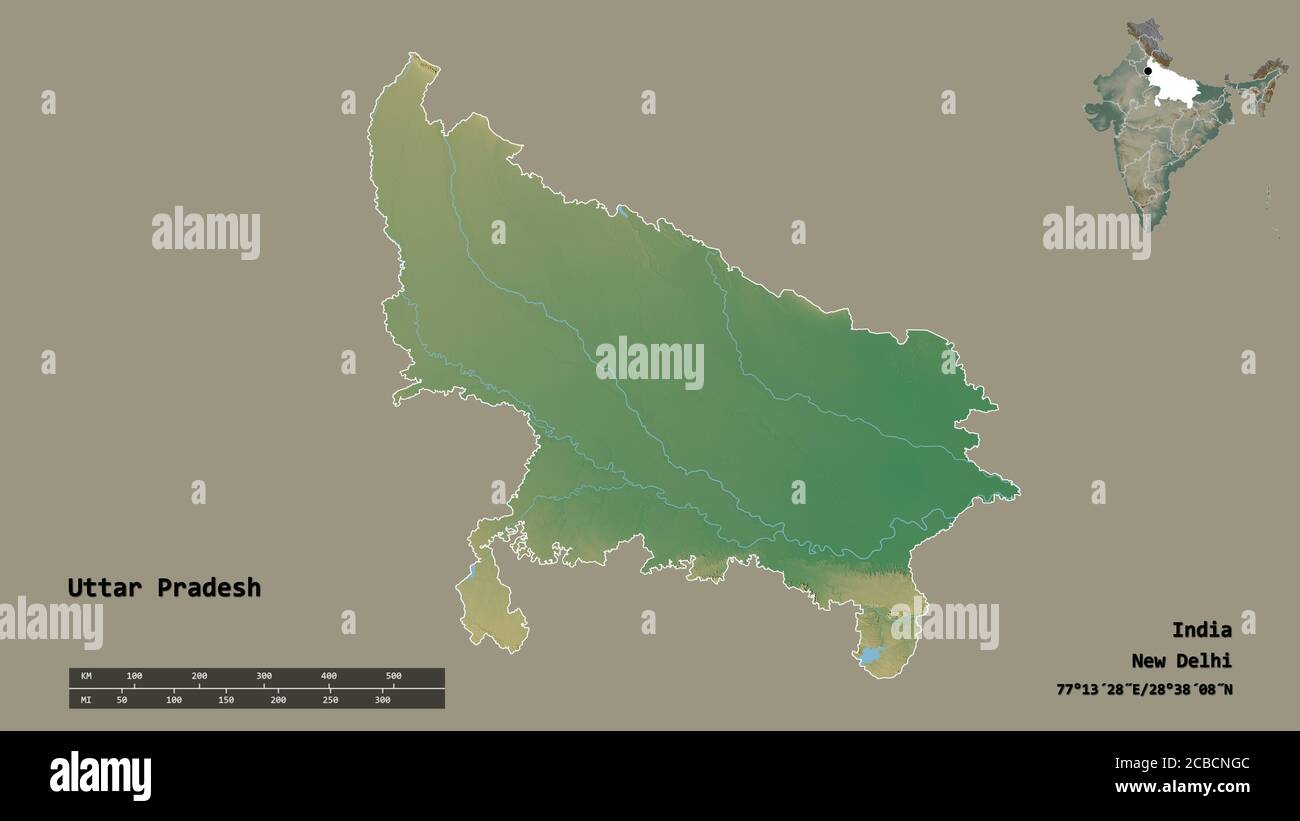 Shape of Uttar Pradesh, state of India, with its capital isolated on ...