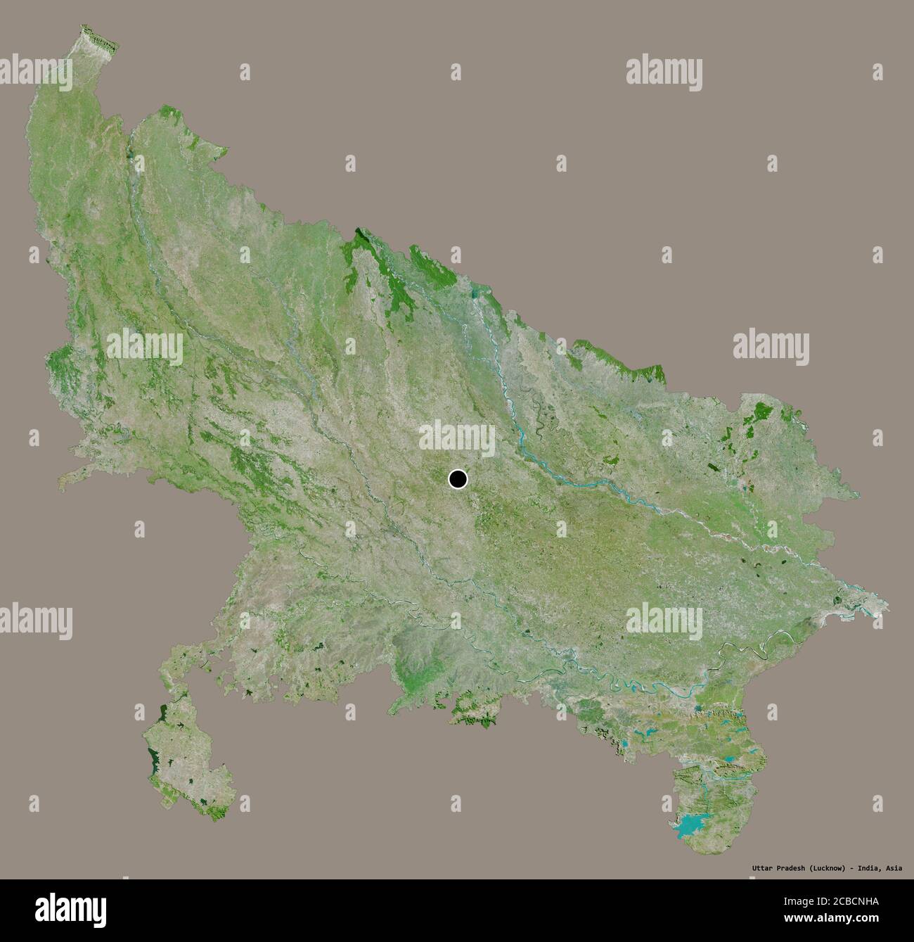Shape of Uttar Pradesh, state of India, with its capital isolated on a ...