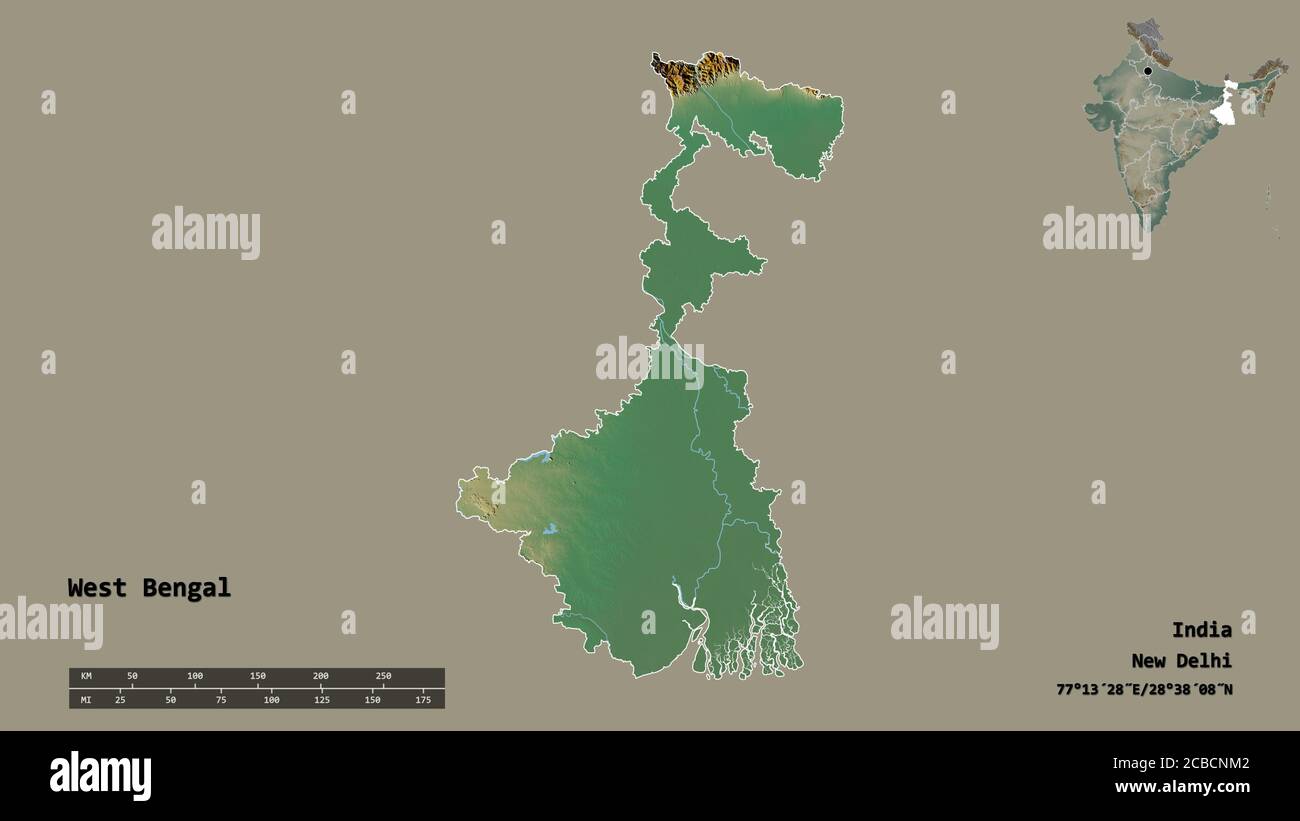 Shape of West Bengal, state of India, with its capital isolated on ...