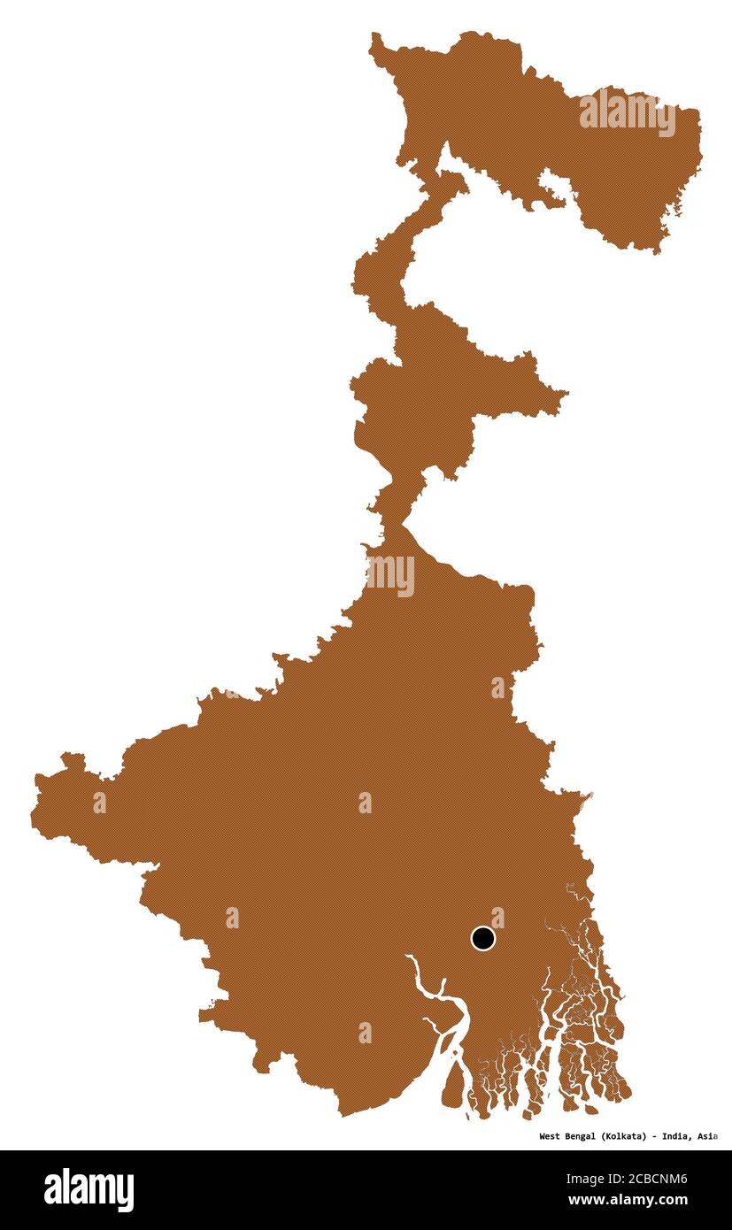 Shape of West Bengal, state of India, with its capital isolated on ...