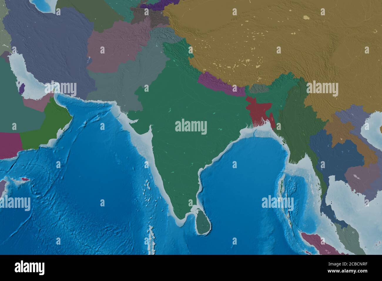 Extended area of India. Colored elevation map. 3D rendering Stock Photo ...