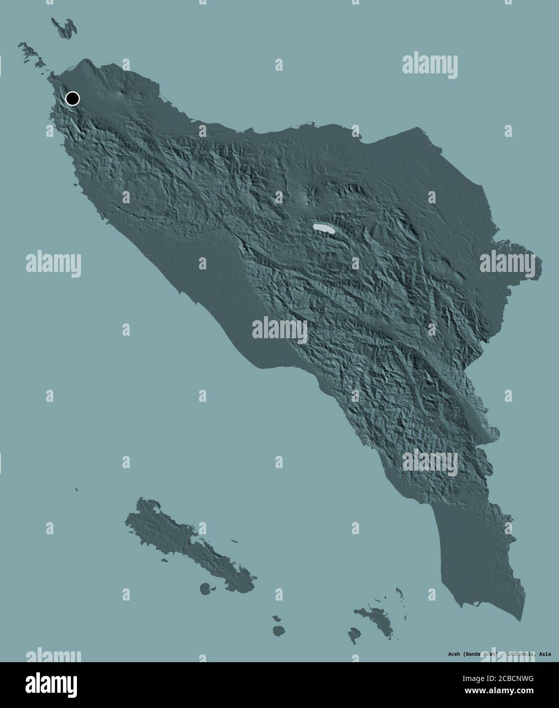 Shape of Aceh, autonomous province of Indonesia, with its capital ...