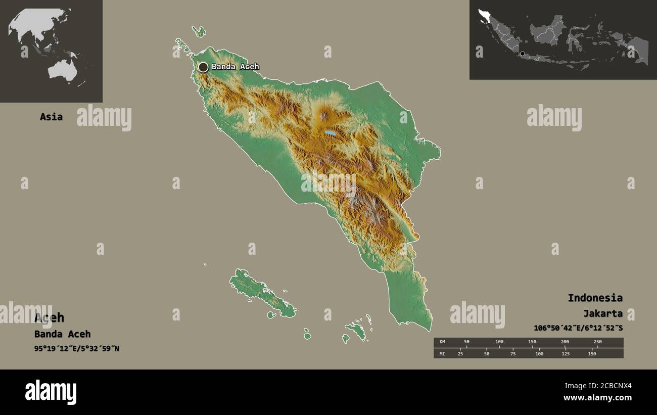 Shape of Aceh, autonomous province of Indonesia, and its capital ...
