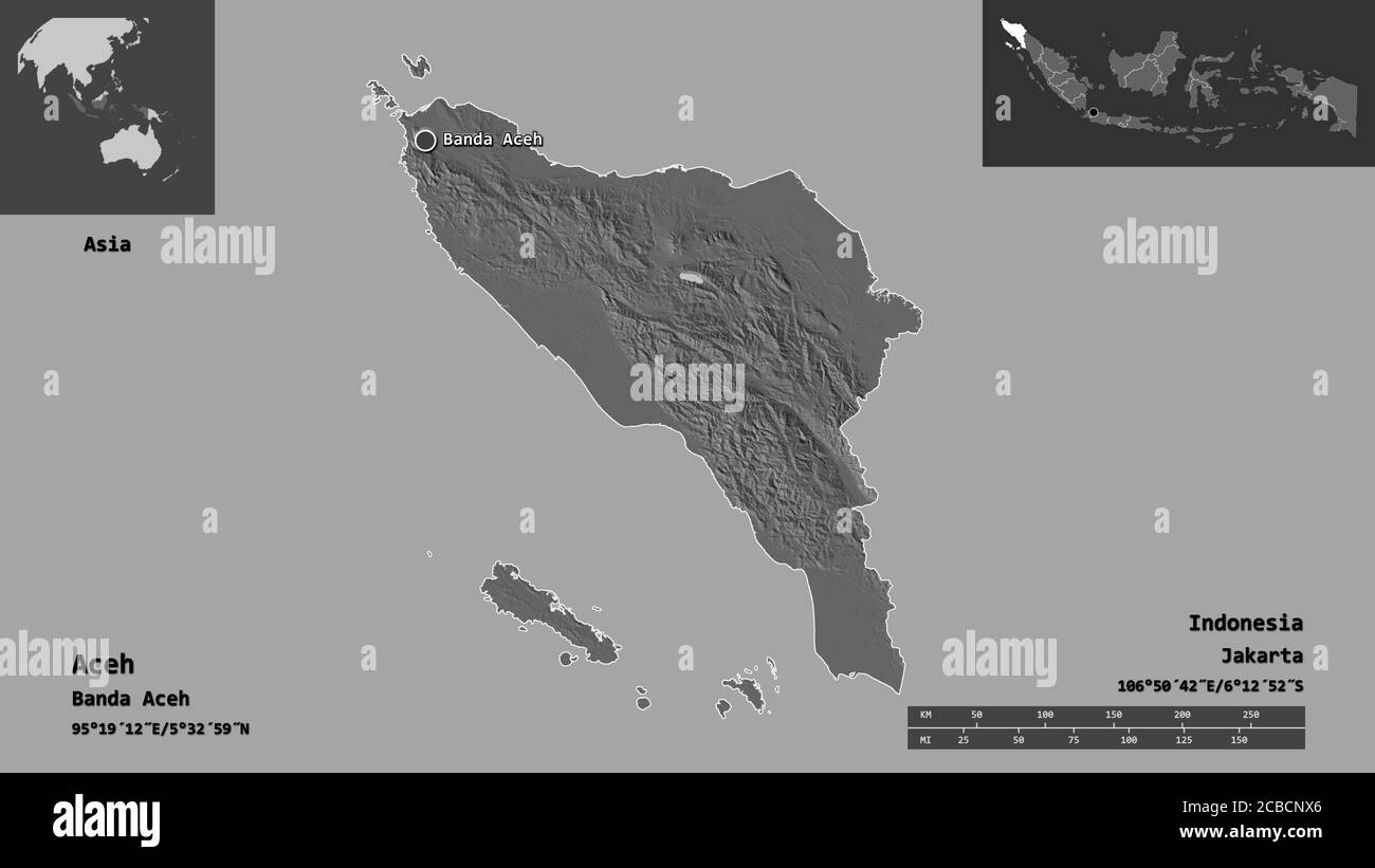 Shape of Aceh, autonomous province of Indonesia, and its capital ...