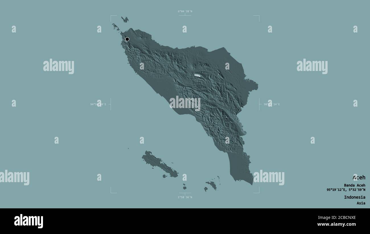 Area of Aceh, autonomous province of Indonesia, isolated on a solid ...