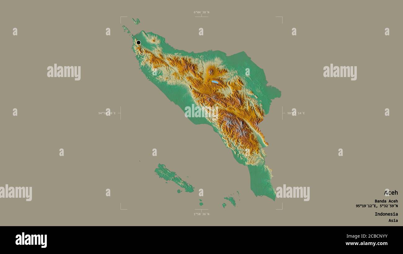 Area of Aceh, autonomous province of Indonesia, isolated on a solid ...