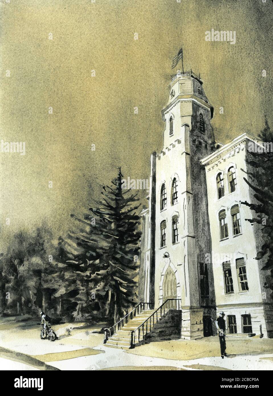 Old Main on the University of Colorado (CU) Boulder campus. CU artwork ...