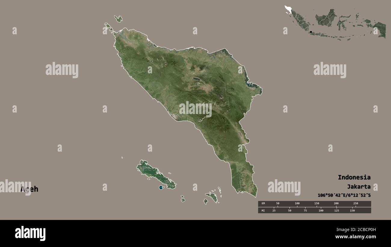 Shape of Aceh, autonomous province of Indonesia, with its capital ...