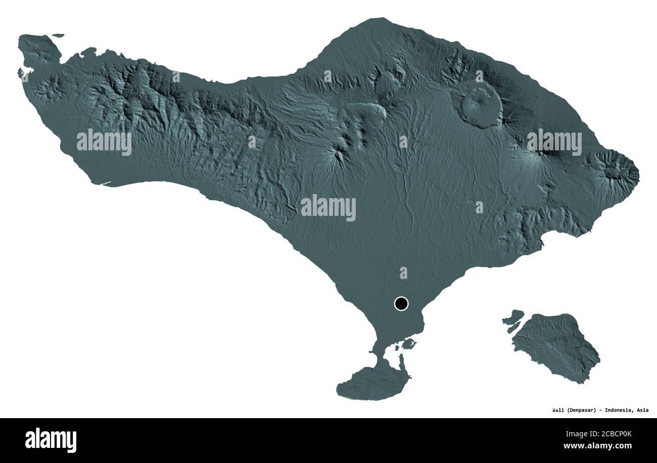 Shape of Bali, province of Indonesia, with its capital isolated on ...