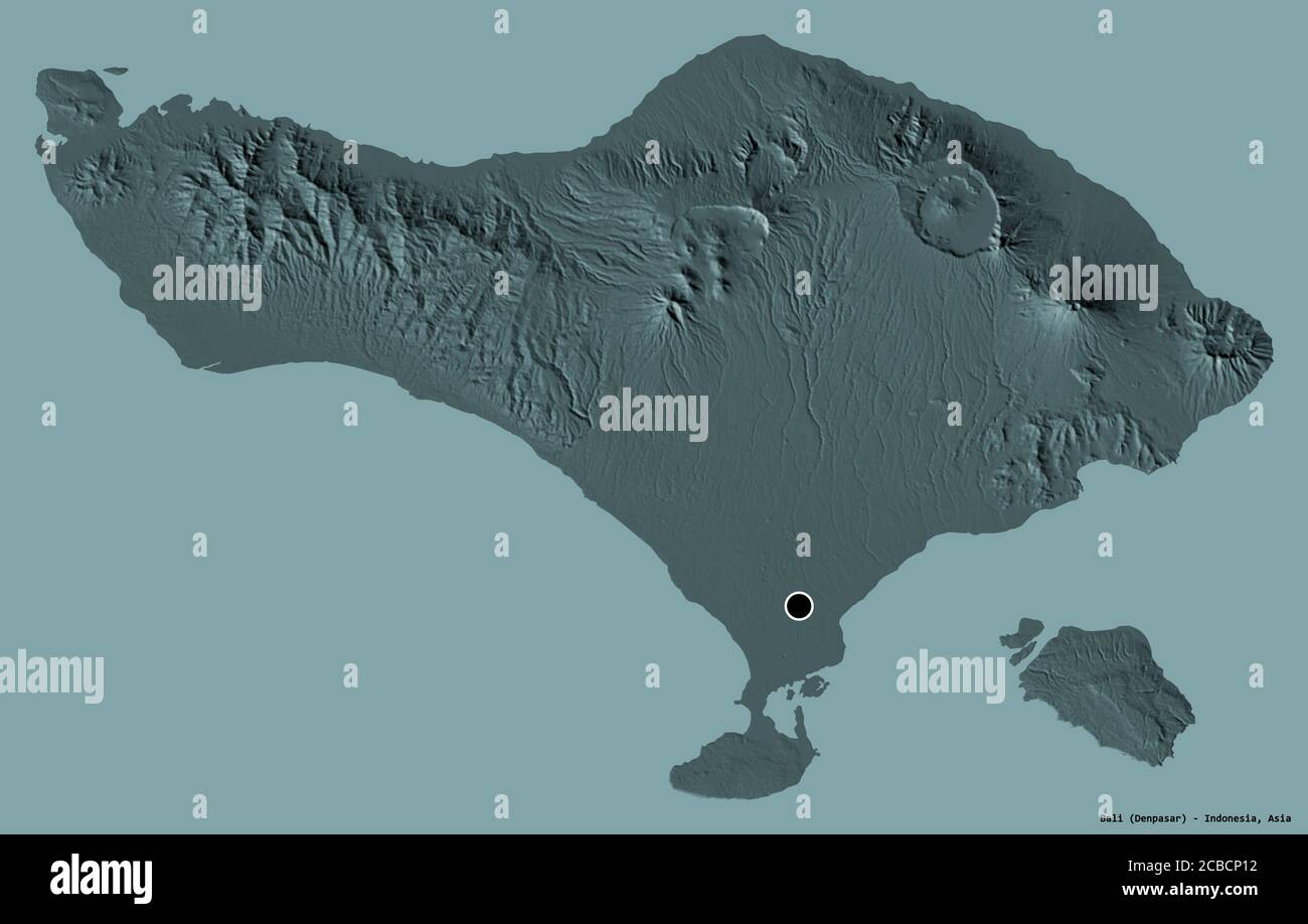 Shape of Bali, province of Indonesia, with its capital isolated on a ...