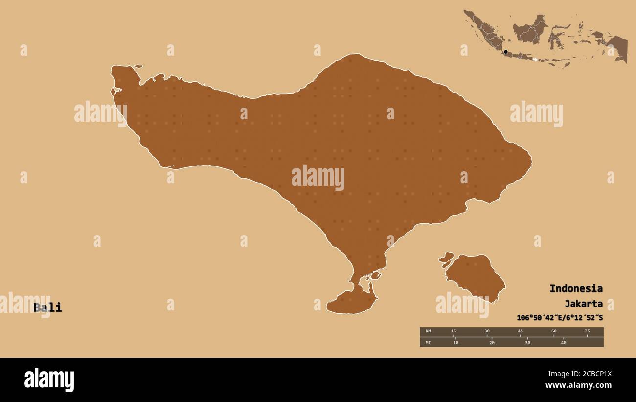 Shape of Bali, province of Indonesia, with its capital isolated on ...
