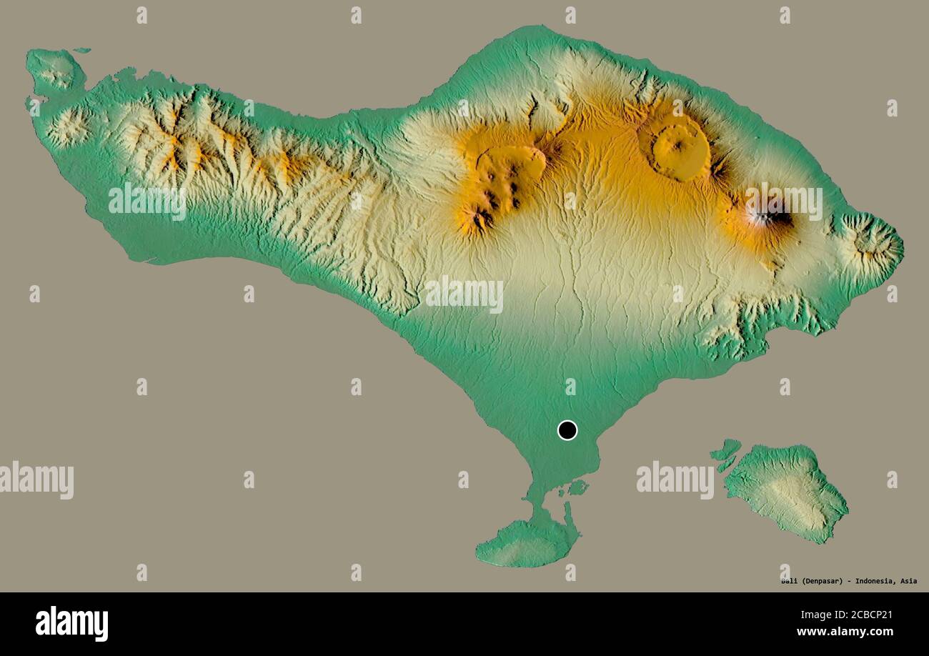 Shape of Bali, province of Indonesia, with its capital isolated on a ...