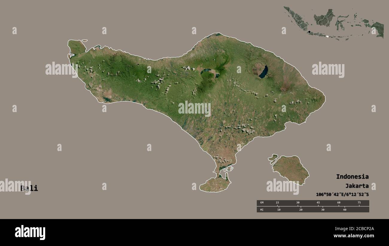 Shape of Bali, province of Indonesia, with its capital isolated on ...