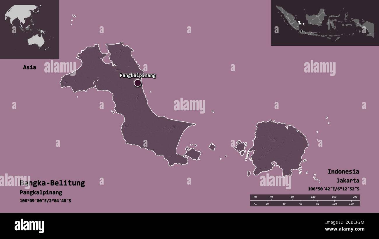 Shape of Bangka-Belitung, province of Indonesia, and its capital ...