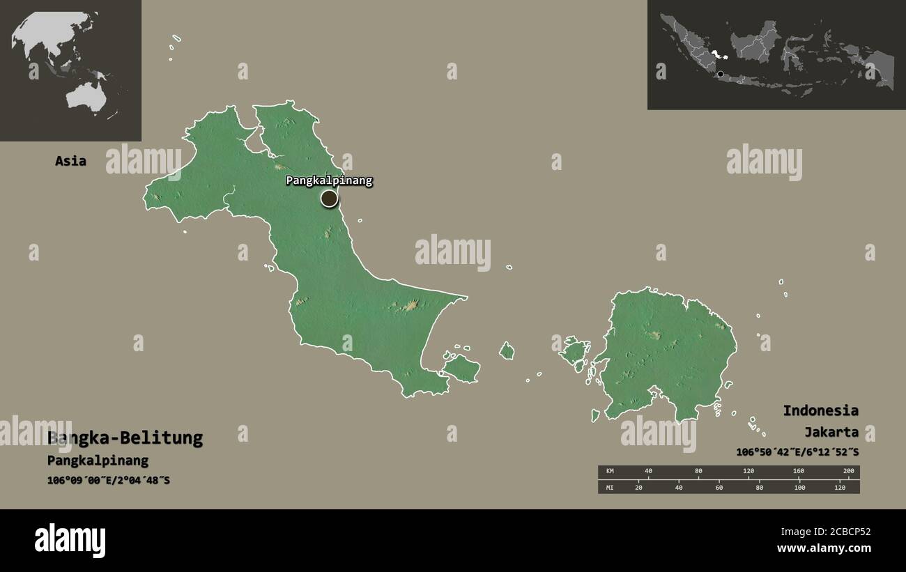 Shape of Bangka-Belitung, province of Indonesia, and its capital ...