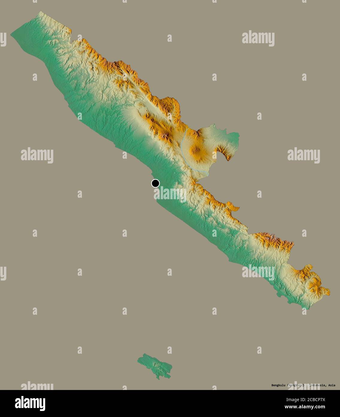 Shape of Bengkulu, province of Indonesia, with its capital isolated on ...