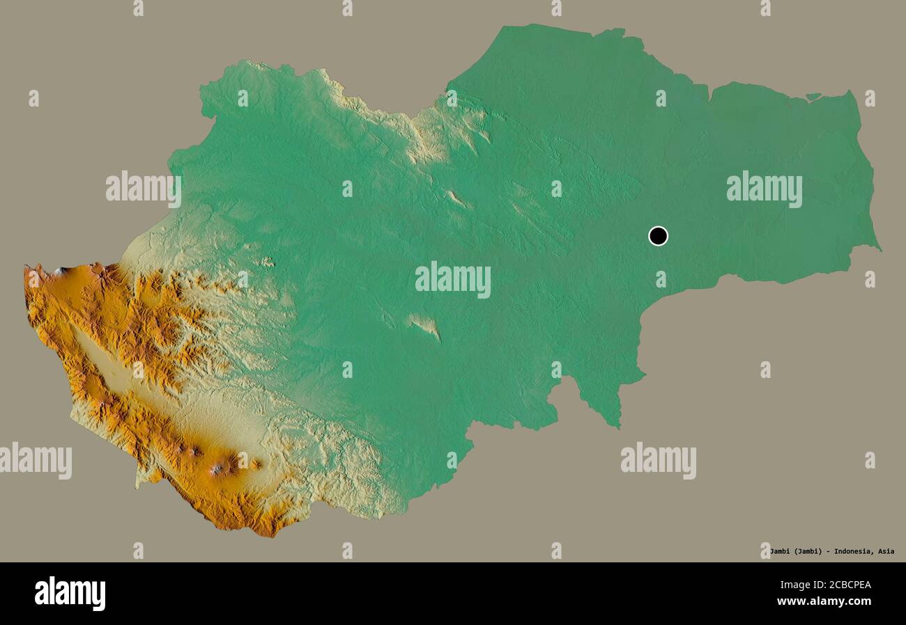 Shape of Jambi, province of Indonesia, with its capital isolated on a ...