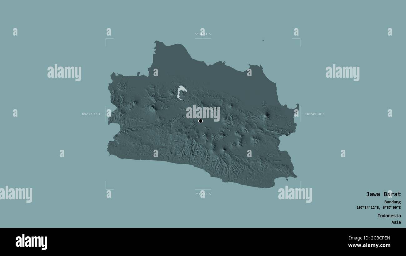 Area of Jawa Barat, province of Indonesia, isolated on a solid ...