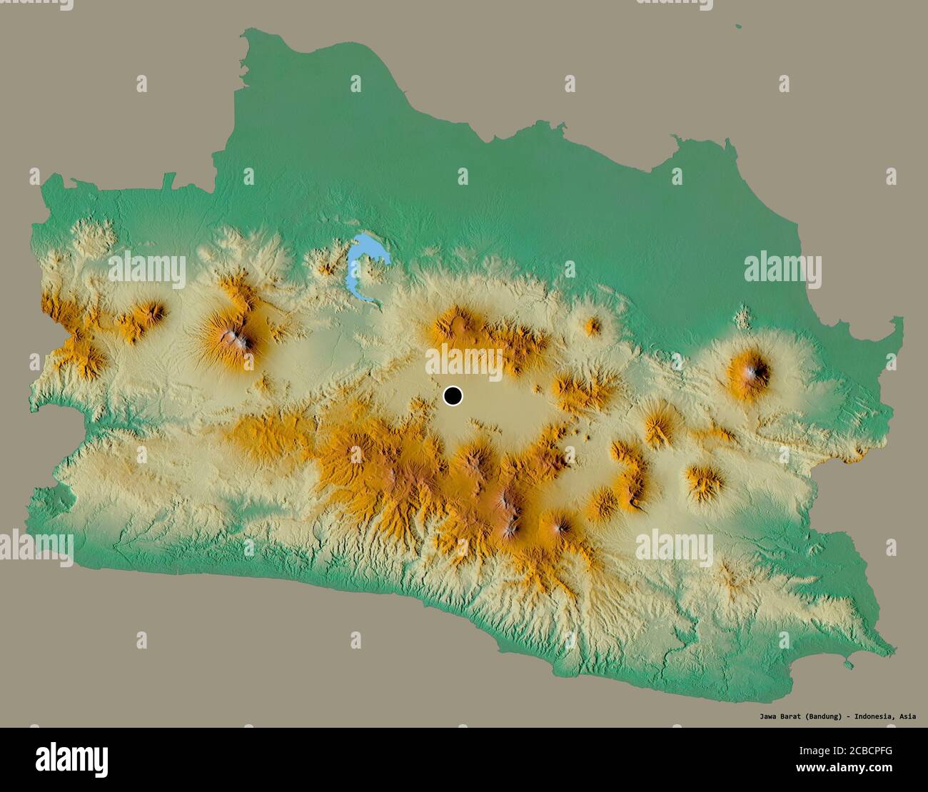 Shape of Jawa Barat, province of Indonesia, with its capital isolated ...