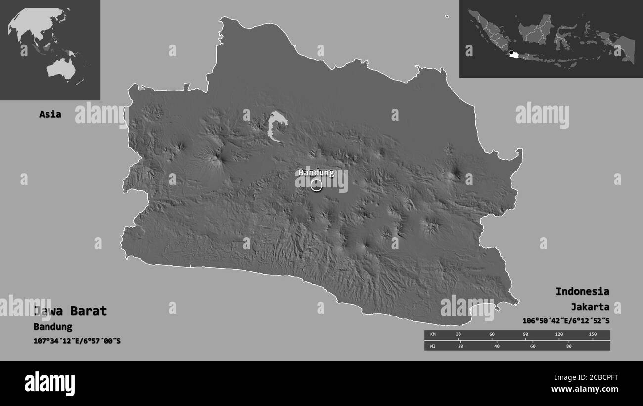 Shape of Jawa Barat, province of Indonesia, and its capital. Distance ...