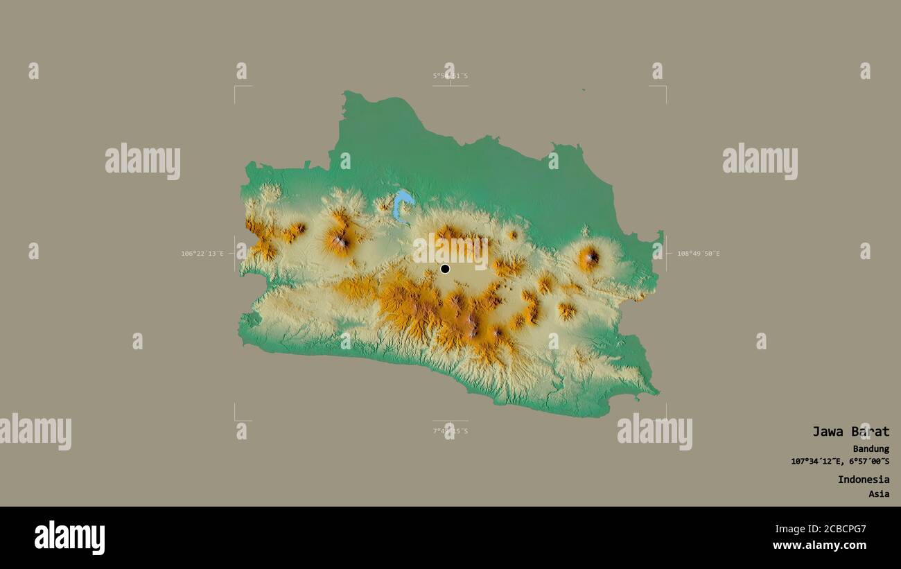 Area of Jawa Barat, province of Indonesia, isolated on a solid ...